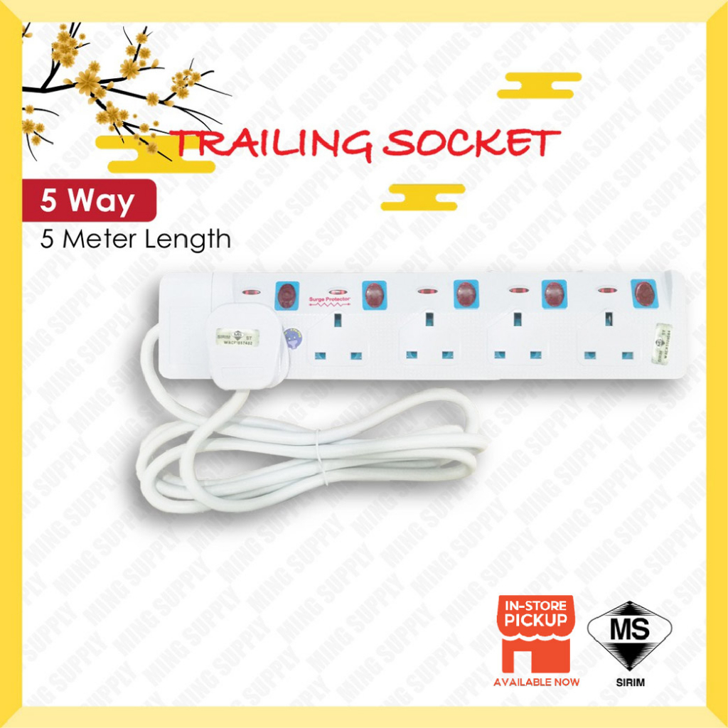 [Sirim] 5M Extension Trailing Socket w Neon Plug Adaptor Multiple Universal Adapter Cord 4 Gang ...