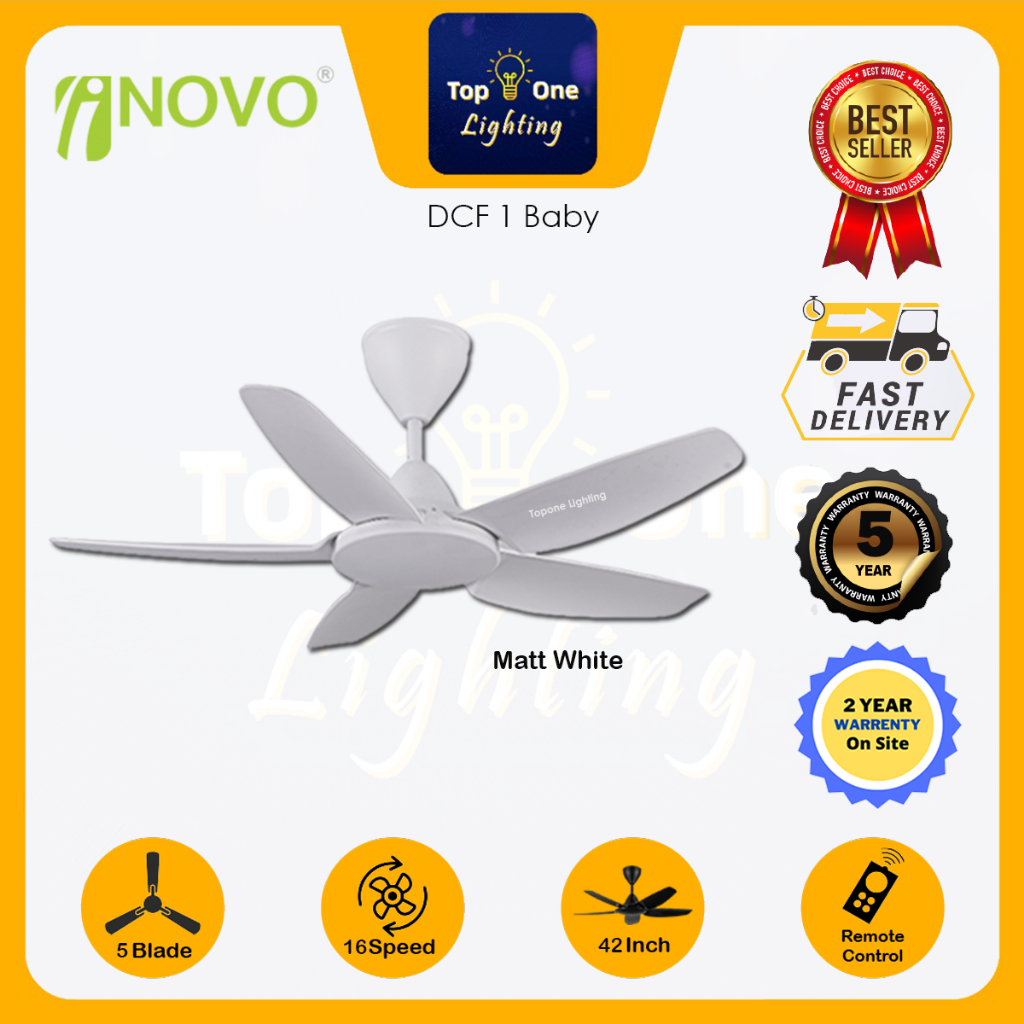 INOVO DCF 1 56" / DCF 1 Baby 42" DC Motor Ceiling Fan with 5 Blades (16 ...