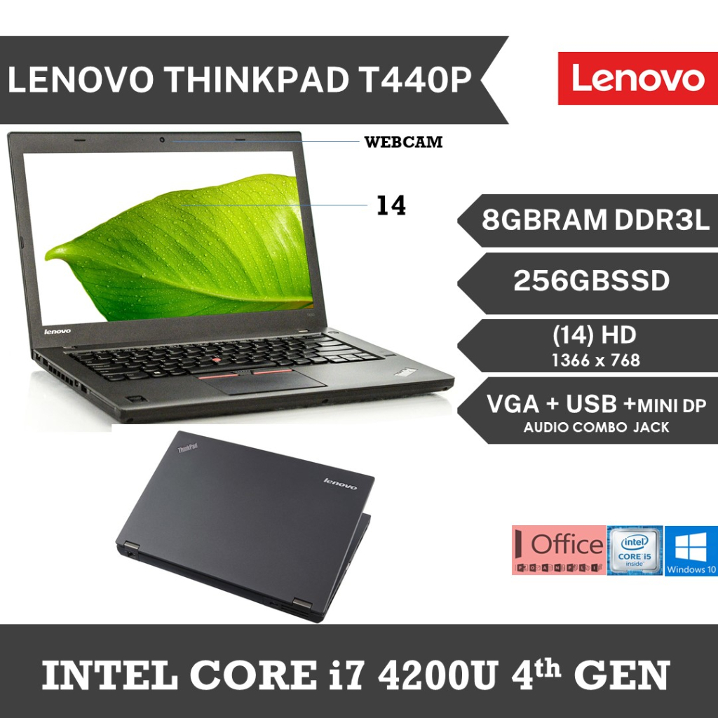 LENOVO THINKPAD T440P [CORE i5 4TH GEN / 8GB RAM / 256gbssd(used unit) WINDOWS 10 PRO | Shopee ...