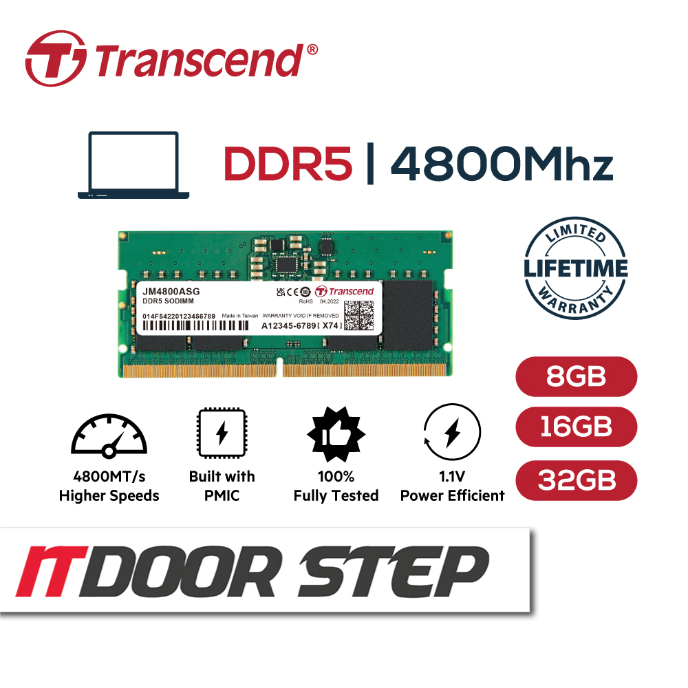 TRANSCEND DDR5 8GB/16GB/32GB 4800MHz LAPTOP VALUE SO-DIMM RAM Memory ...