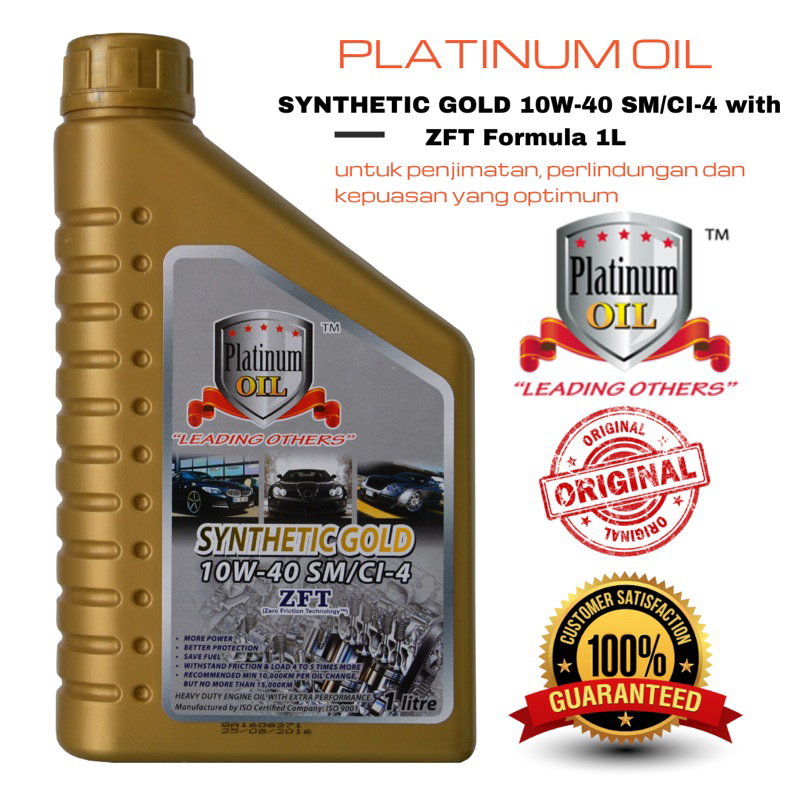 Platinum Oil Synthetic Gold 10w40 SM/CI4 with ZFT Formula 1 Liter | Shopee Malaysia