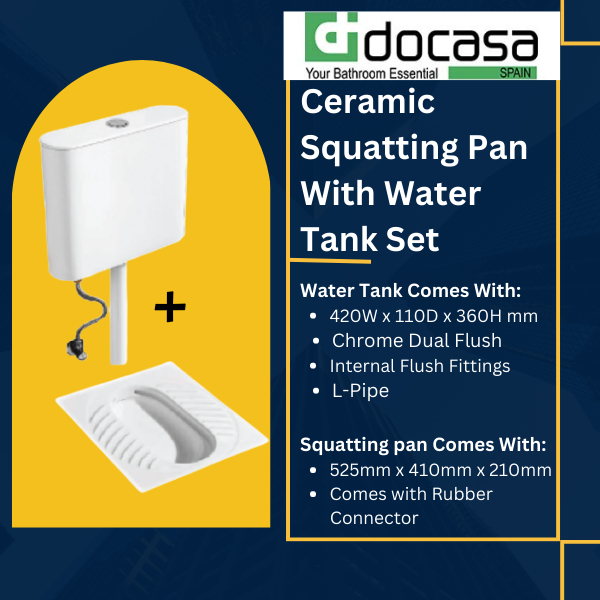 DOCASA Ceramic Wall Hung Dual Flush Low Level Water Tank With Squatting ...