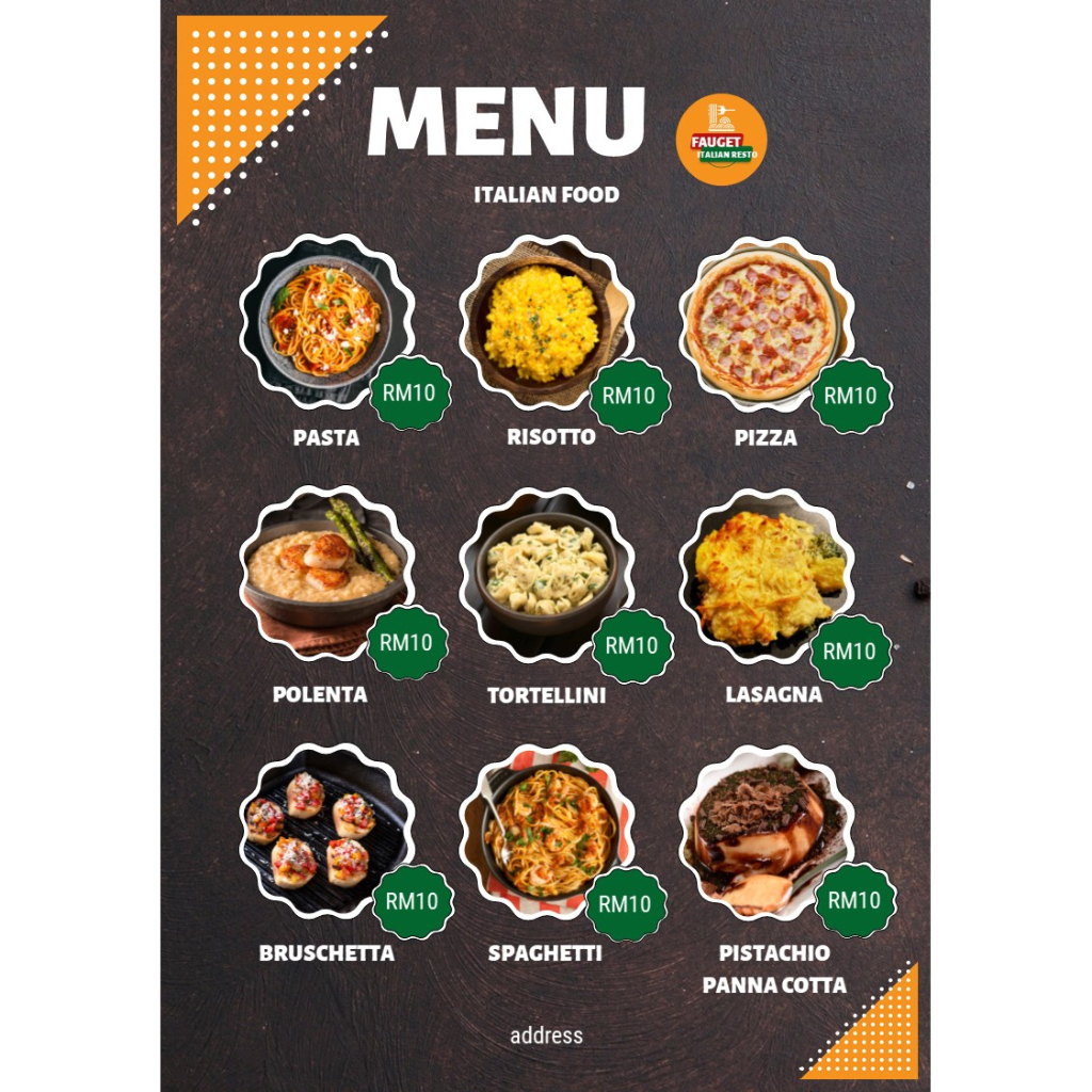 MENU LIST TEMPLATE [EDITABLE] Orange and White Creative Italian Food ...