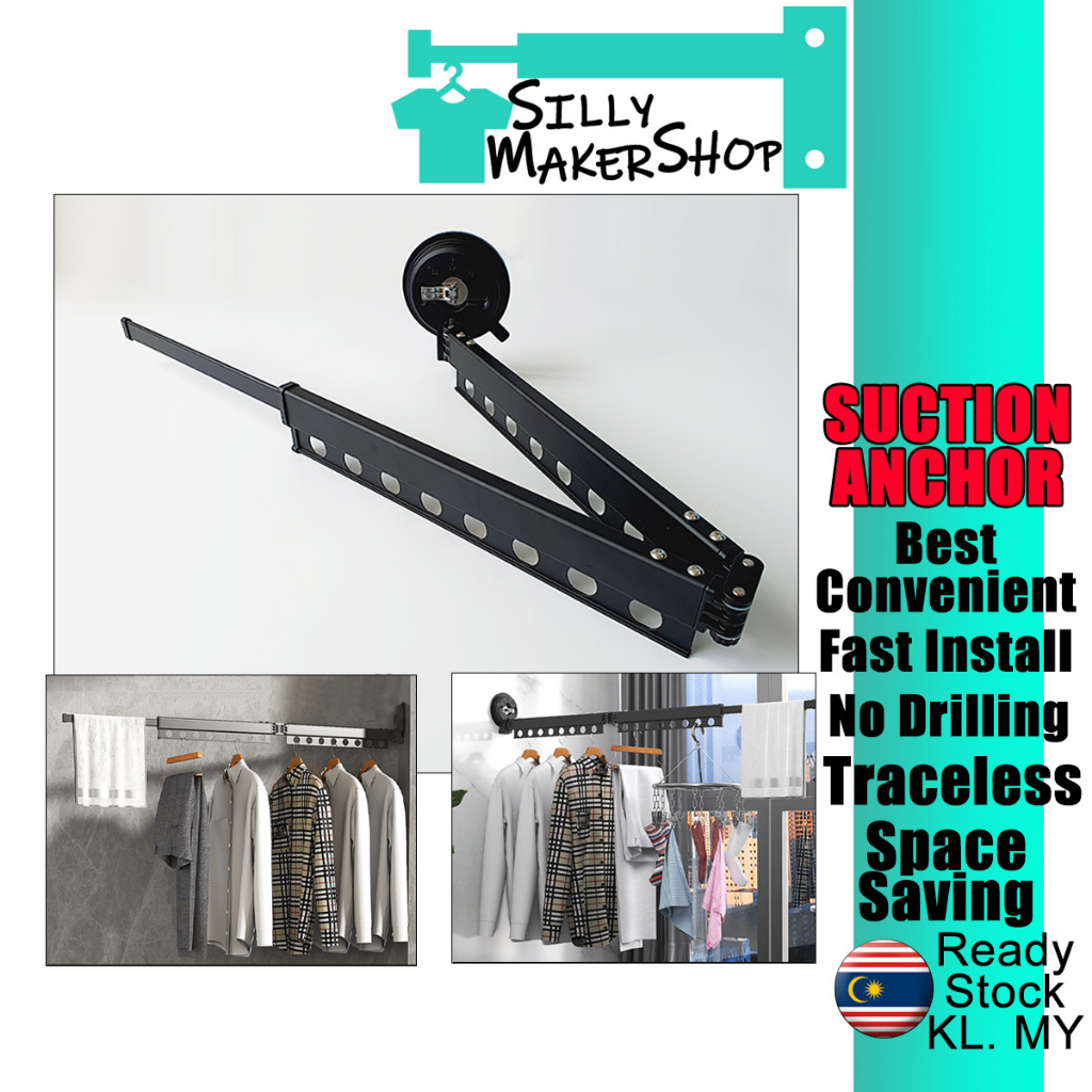 (Suction Anchor) Suction Cup Foldable Traceless Wall Mounted Clothes ...
