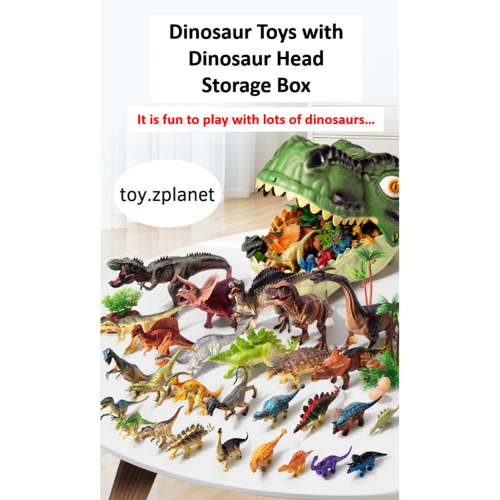 Dinosaur Toys with Huge Portable Dinosaur Head Storage Box 46 pcs ...