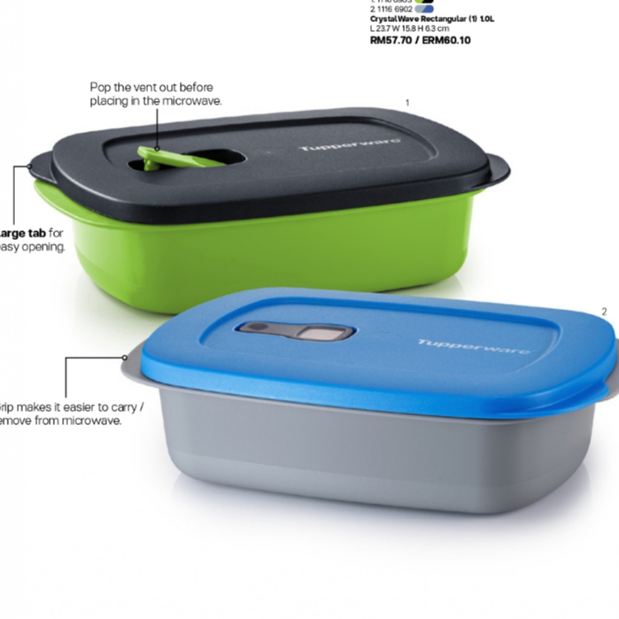 Tupperware Crystalwave Rectangular Lunch Box 1L / 660ML Microwaveable ...