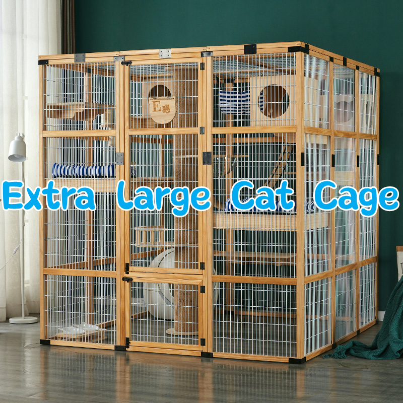 Extra Large Cat Cage Wooden House Cat Villa Panoramic Cattery Indoor ...
