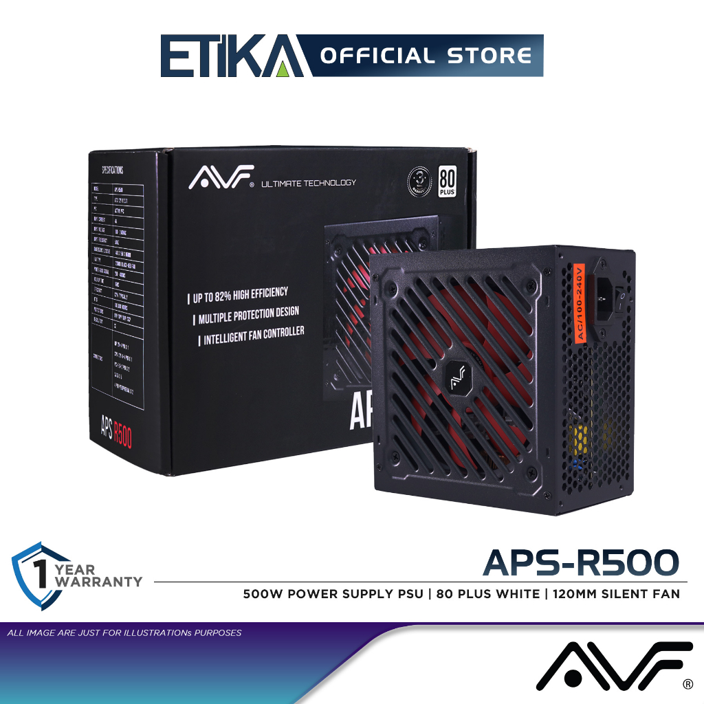 AVF APS-R500 | 500W Power Supply PSU | 80 Plus White | 120mm Silent Fan ...