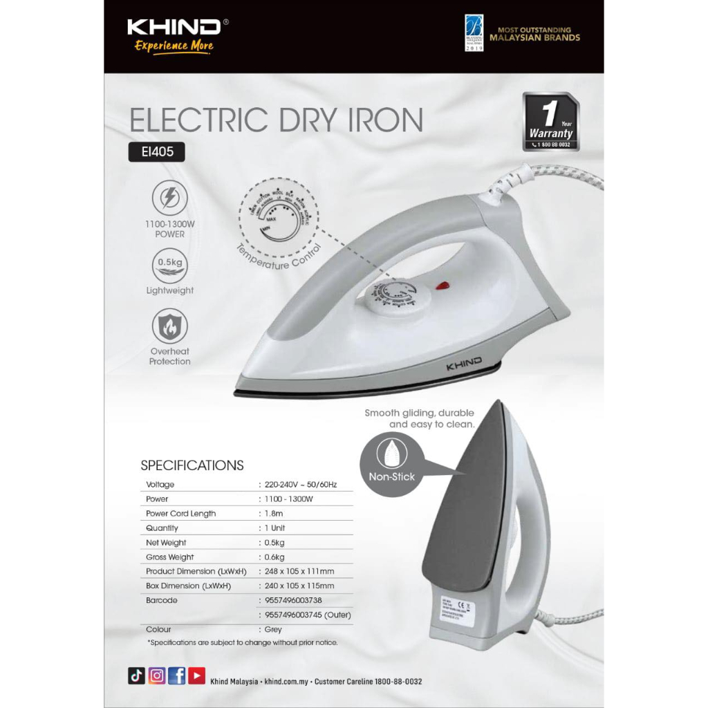 KHIND DRY IRON EL237 / EL402 / EL405 / EL228 Khind Non-Stick Electric ...
