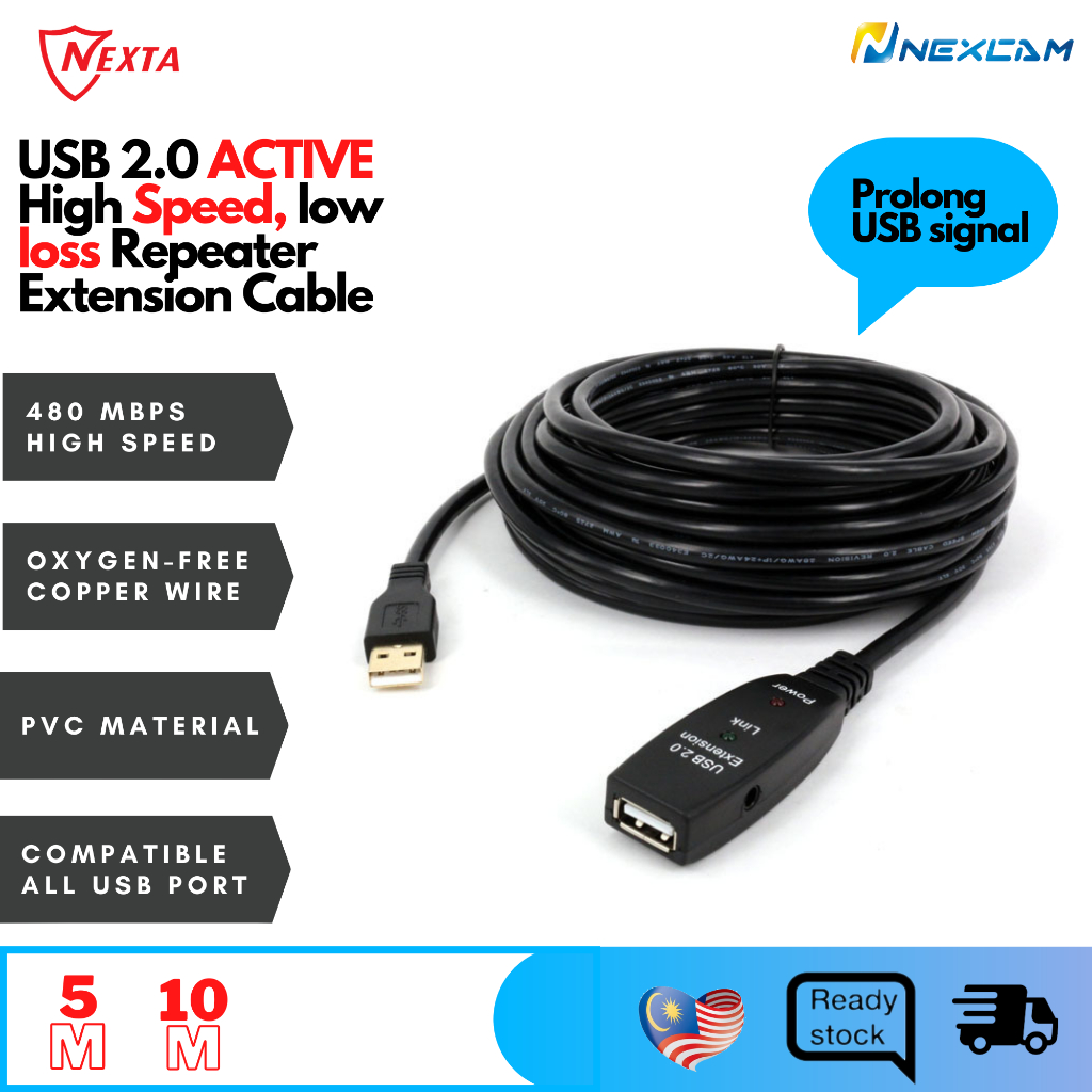NEXTA 5M,10M USB 2.0 Active Extension Cable Type A Male to A Female ...