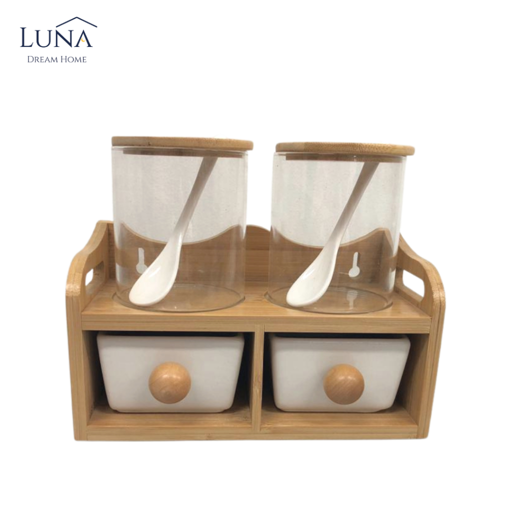 LUNA [Hazel Spice Jar Set] Free Tea Spoon Double Decker Ceramic ...
