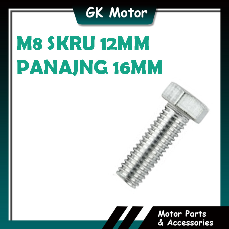 (1 BIJI) BH816 SKRU 12MM PANJANG 16MM M8 SCREW HEX HEAD SIZE 12MM ...