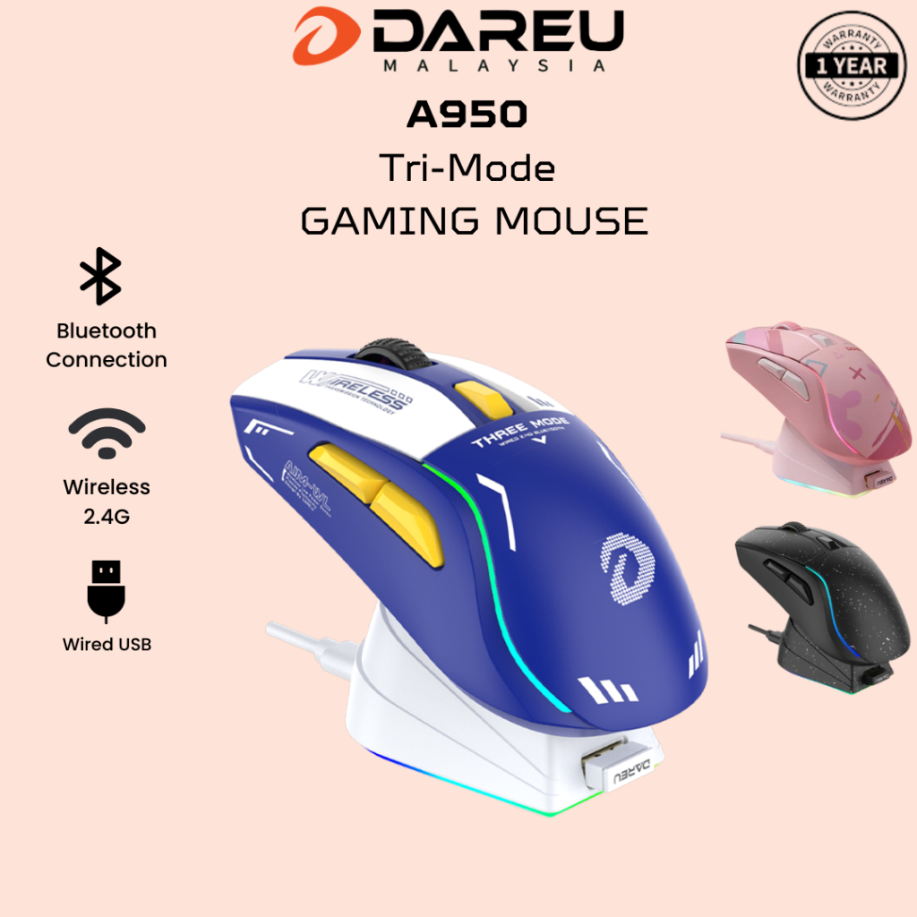 Dareu Tri-Mode Bluetooth Wireless Wired Gaming Mouse 达尔优 A950 | Shopee ...