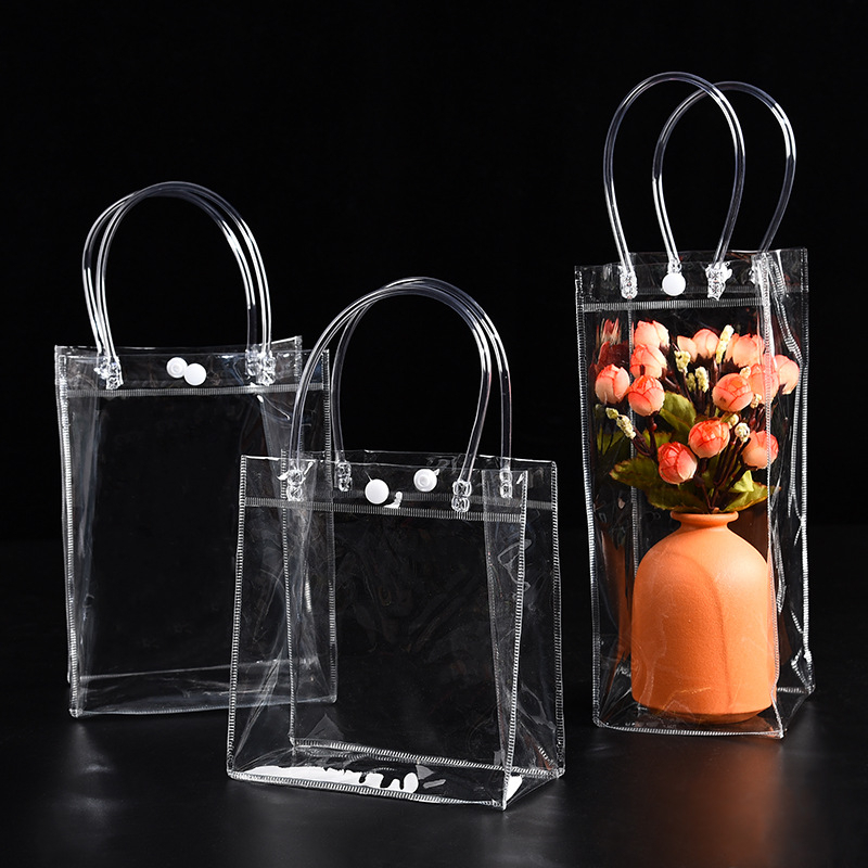 Transparent Soft PVC Gift Tote Packaging Bags with Button Hand Loop ...