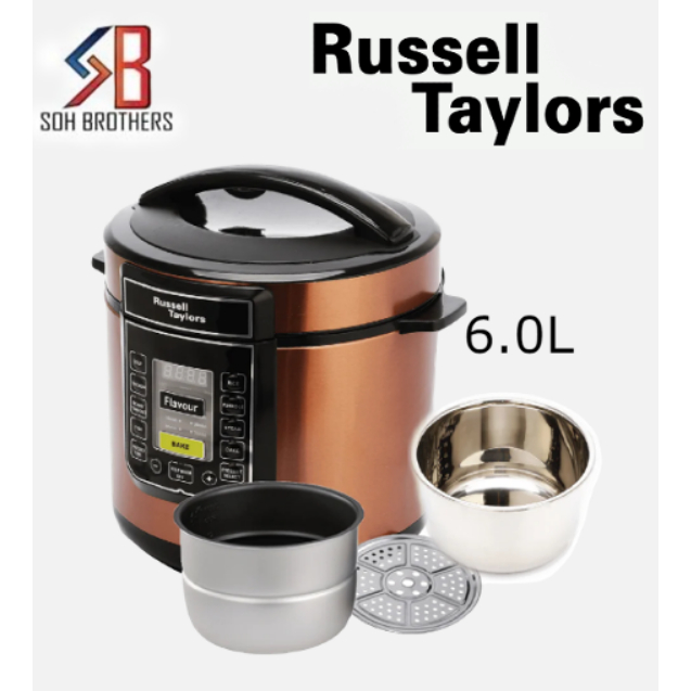 Russell Taylors 6L Dual Pot Pressure Cooker PC-60 (2 Pot + 1 Steam Rack ...