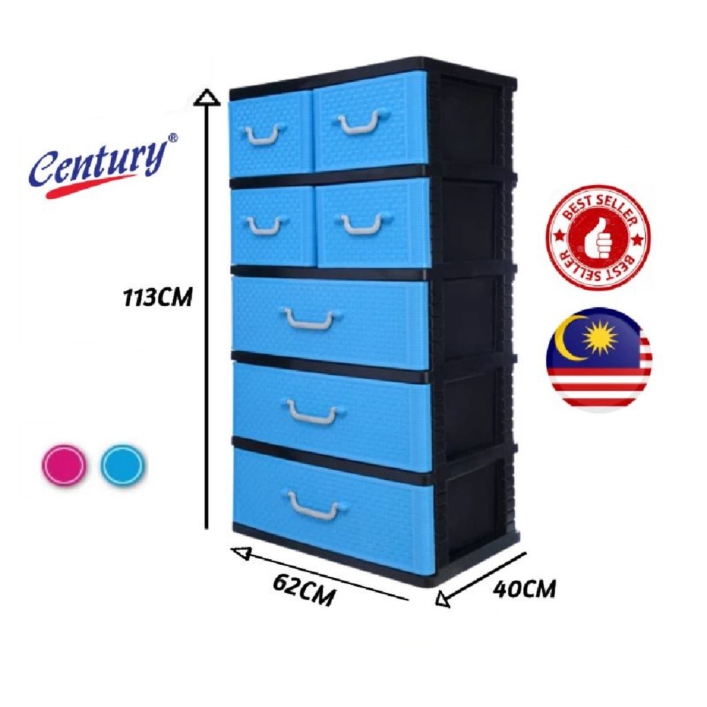 Century Drawer 5 TIER Clothes Cabinet Storage Laci Kabinet Almari 5 ...