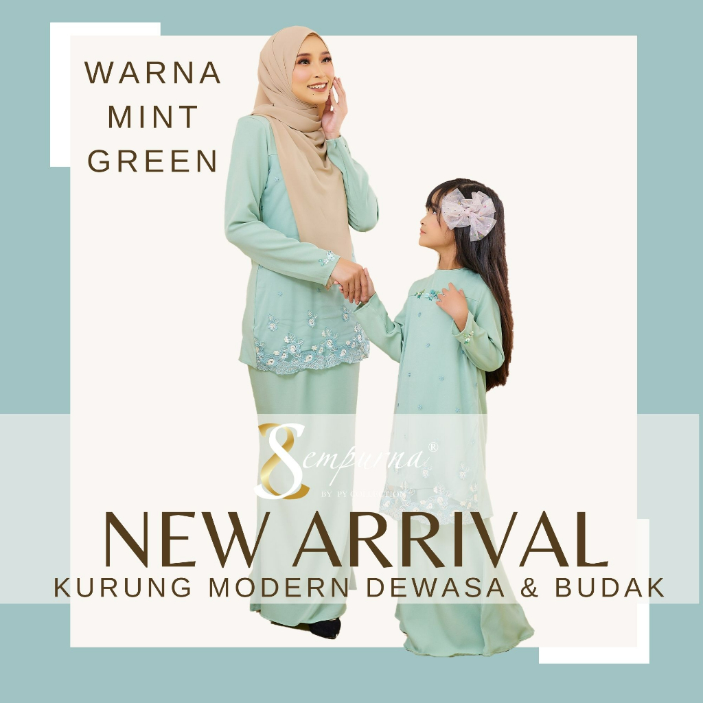 KOLEKSI RAYA BAJU KURUNG MODERN MINT GREEN DEWASA & BUDAK SEPASANG ...