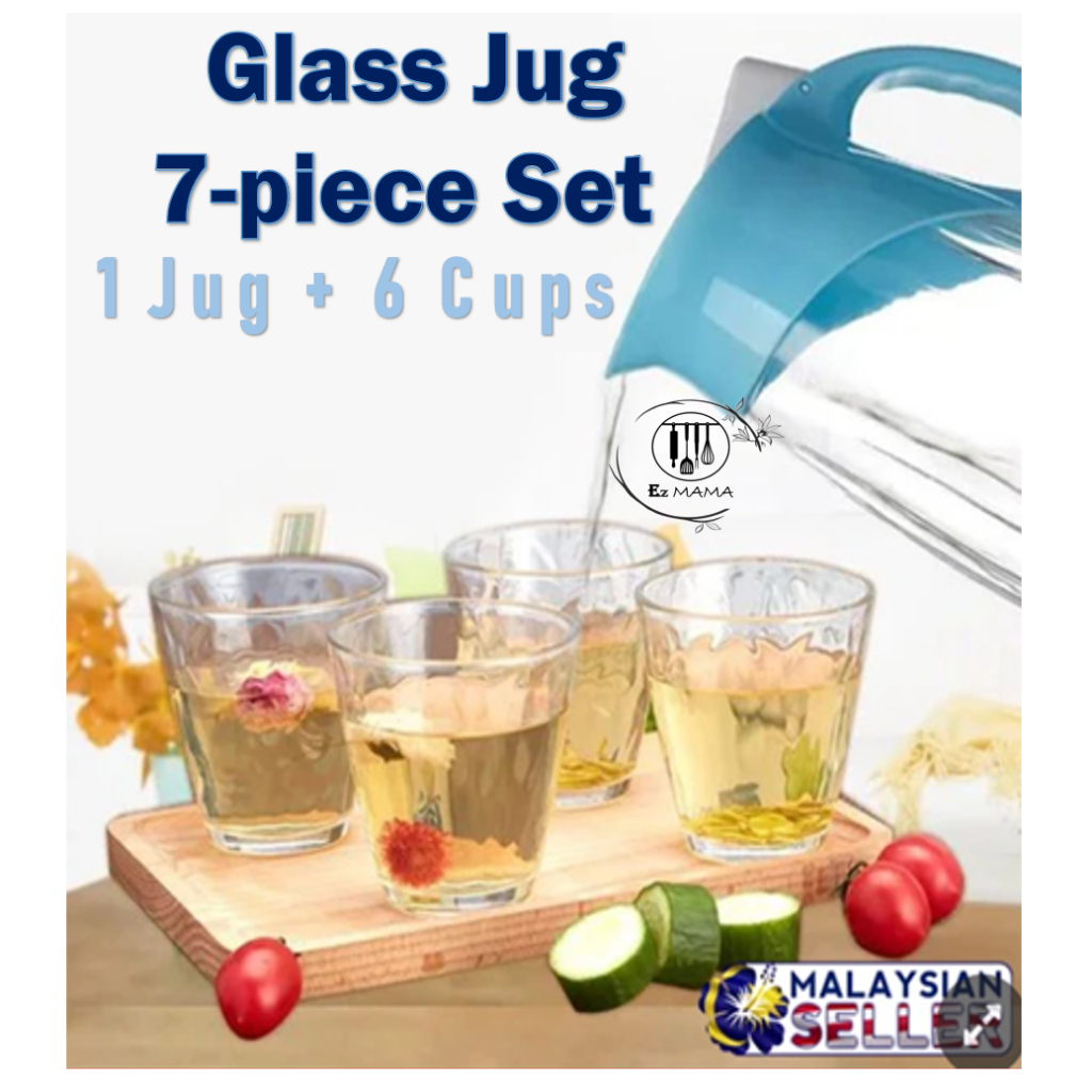 Pitcher Glass Drinking Jug Set Jag Air Kaca Teko Air Bekas Jus Jamuan ...