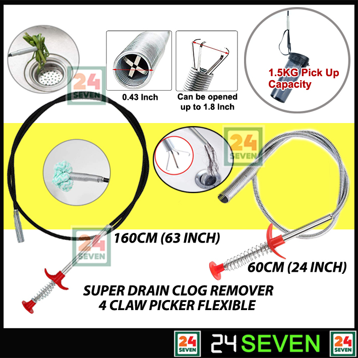 160cm Super Drain Clog Remover Pick Up Tool 4 Claw Picker Flexible ...