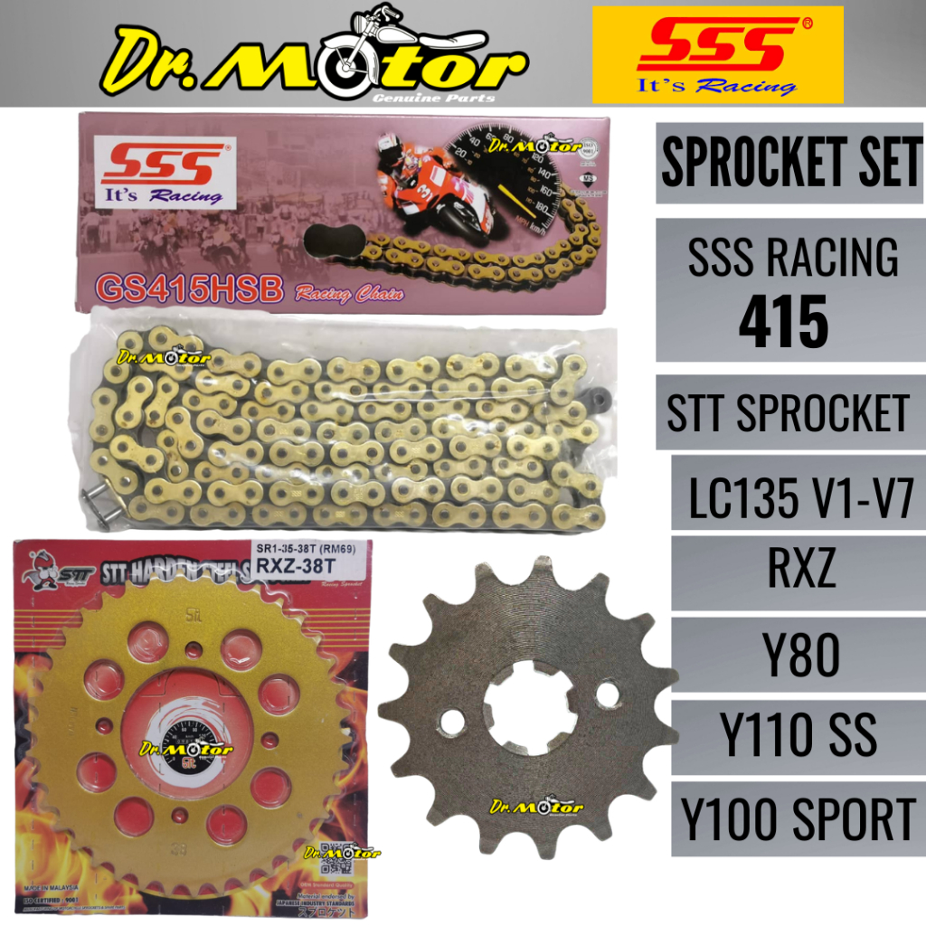 RXZ Y125Z LC135 LAGENDA Y110 SS 415 SSS HEAVY DUTY CHAIN RANTAI GOLD EMAS STT SPROCKET SPOCKET ...