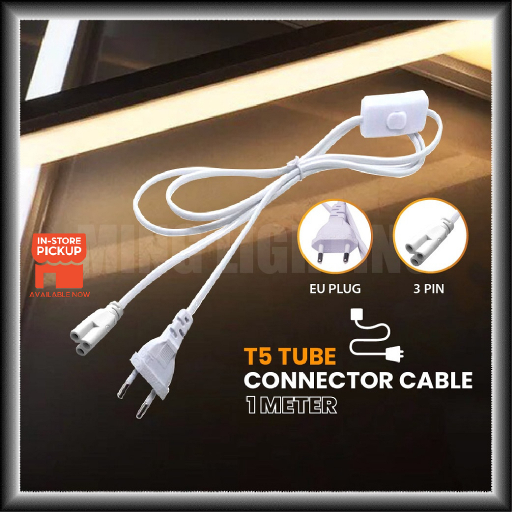 LED T5 Strip Light Connector Cable EU 2 Pin Plug Tube 3-Pin Cord Wire ...