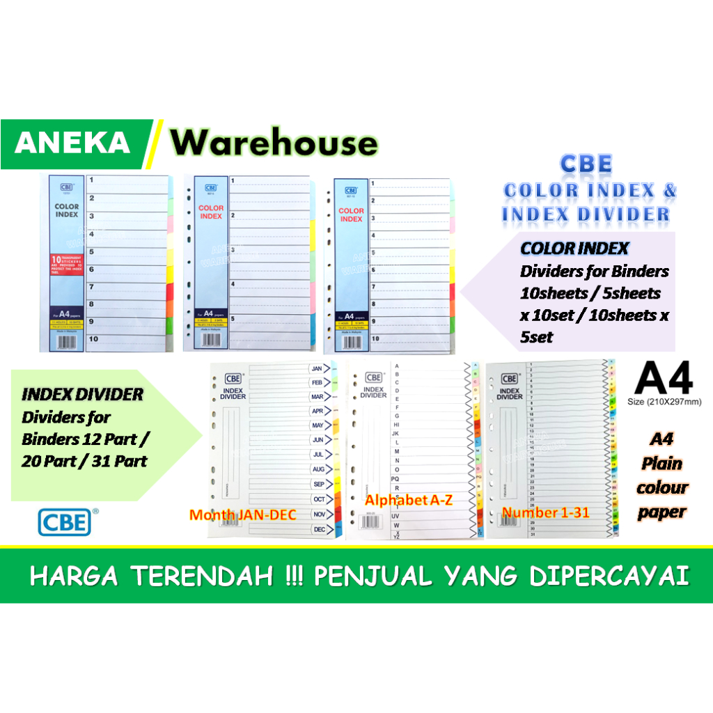 CBE Color index divider / Index divider / A4 Size / Plain c. paper ...