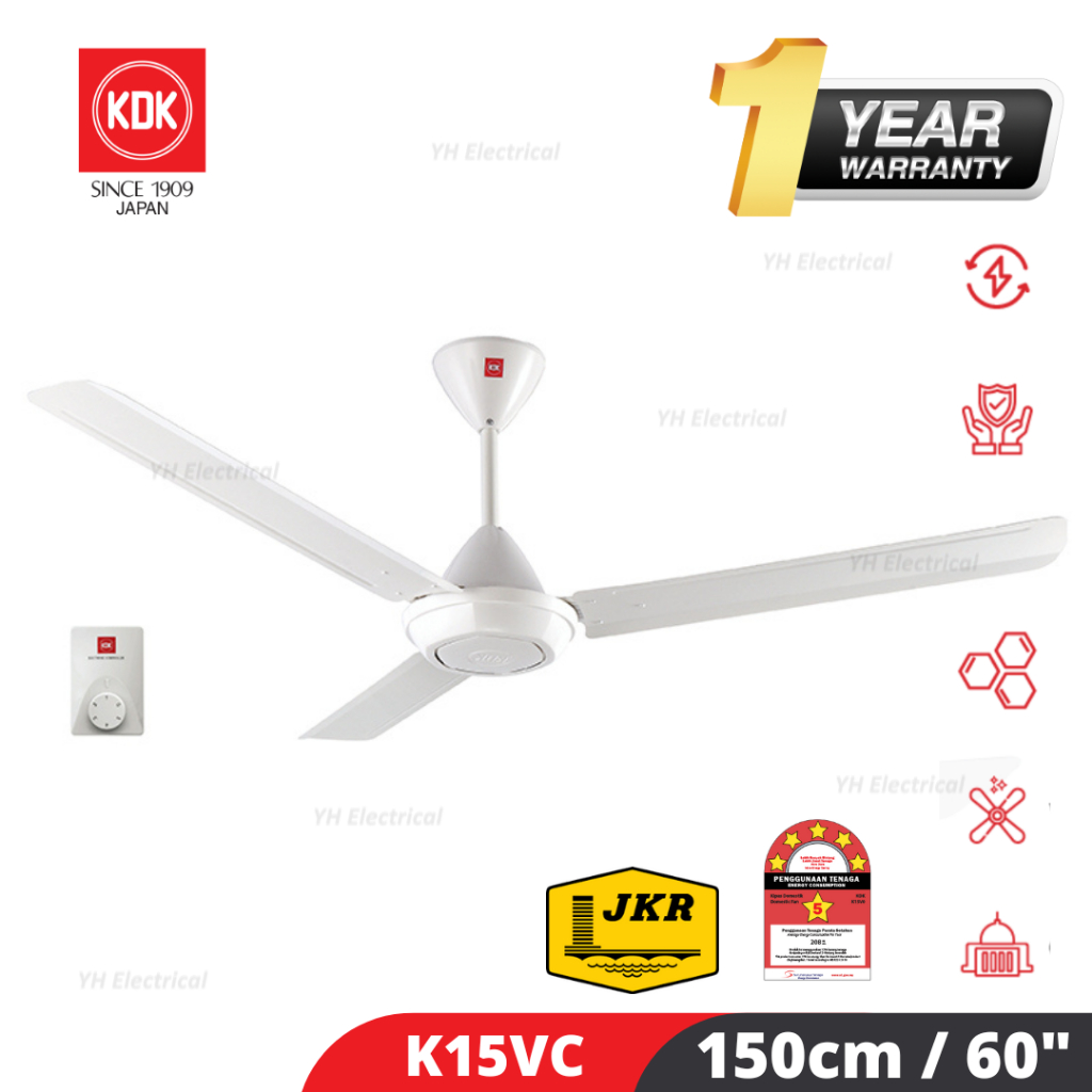 KDK K15VC 60” Project Standard Ceiling Fan / Kipas Siling Projek (White ...