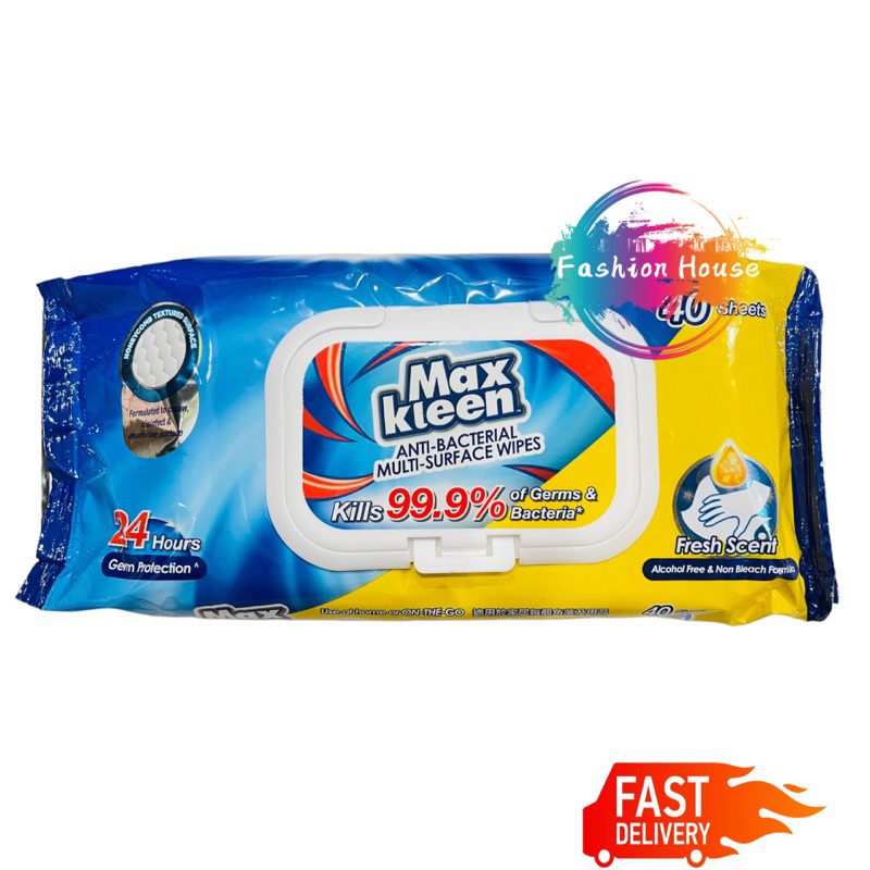 Maxkleen Anti-Bacterial Multi-Surface Wipes (40’s) | Shopee Malaysia