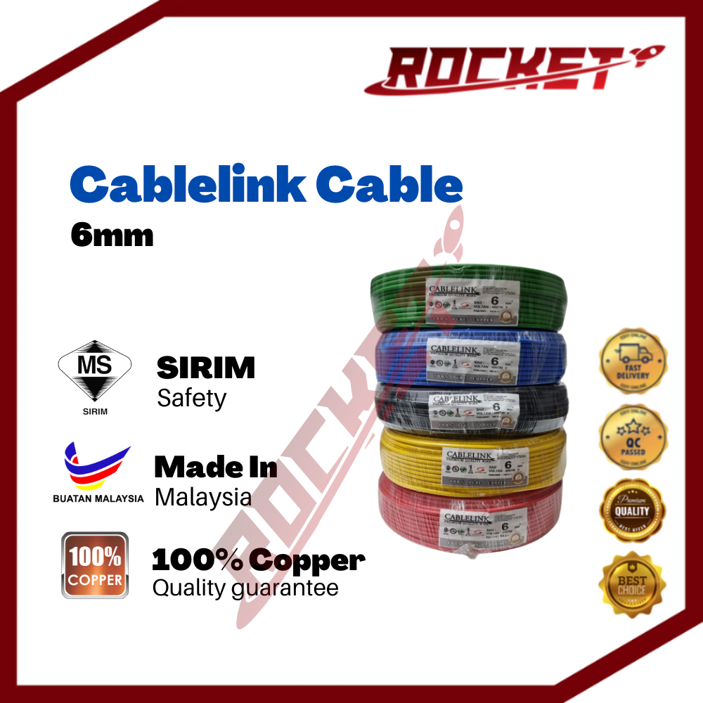 Cablelink 6mm Pvc Insulated Cable 100% Pure Copper Wiring Cable ...