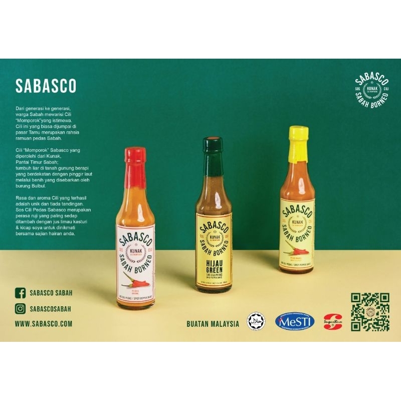 Sabasco Original Halal Cili Kunak Sabah 80 ml 4 Pilihan (Sabah Chili ...