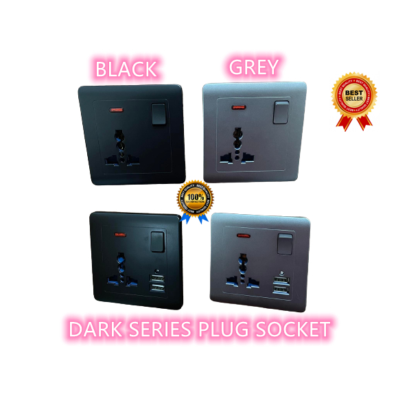 (Black & Grey ) Dark color switch socket plug 13a amps power socket ...