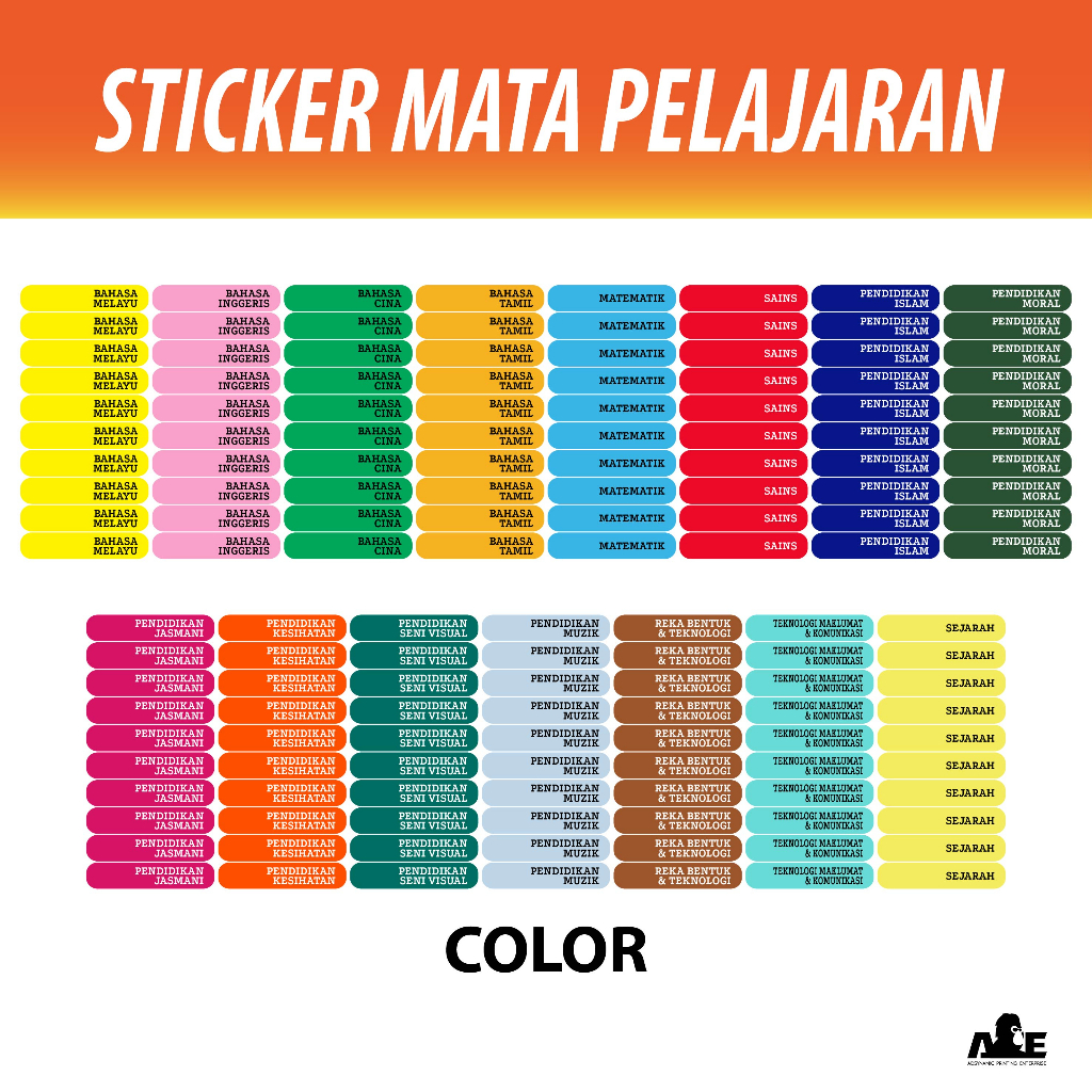 Stiker Mata Pelajaran | Sticker Subject | Subjek Sekolah Rendah ...