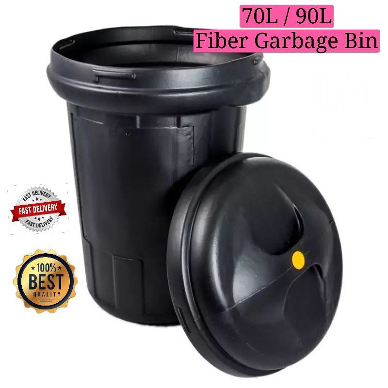 70 Liter / 90 Liter FIBER Garbage Dustbin with Cover Tong Sampah Pail with Cover Tahan Lasak ...