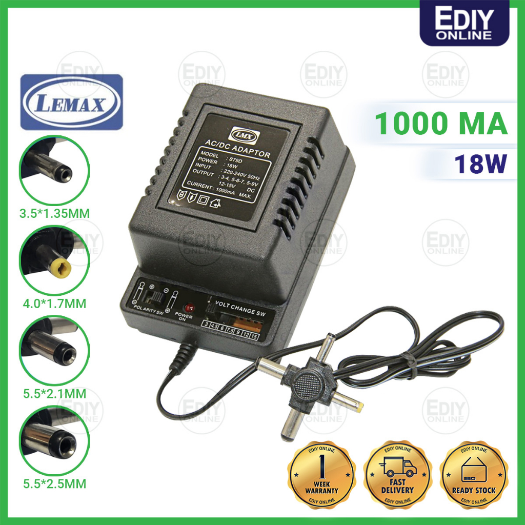 LEMAX S79D Universal AC TO DC Adaptor With Multi plug head 1000ma 3 ...