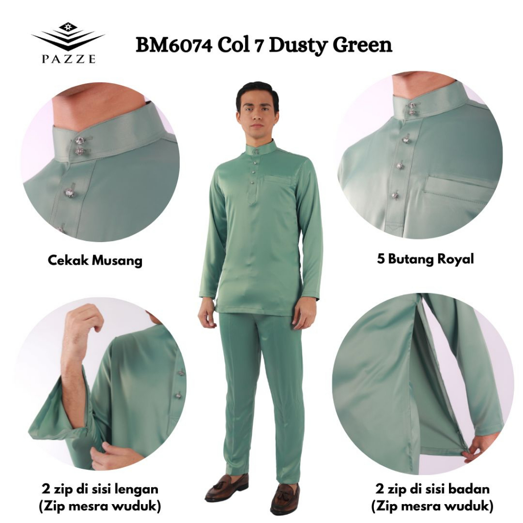 Pazze Baju Melayu Italian Paloma Series - Powder Blue Emerald Green ...