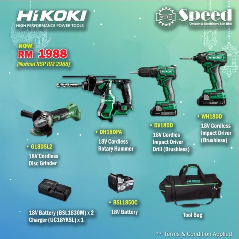 Hikoki Super Saving 18v Combo Set is available again. KC18DHW + G18DSL2 + BSL1850C [PROMOSI ...