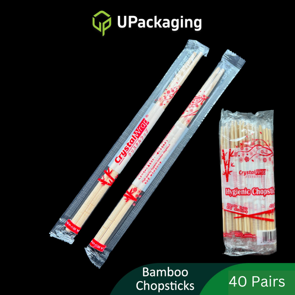 [40 pairs] Bamboo Chopstick with Plastic Cover Crystal Wrap Hygienic ...