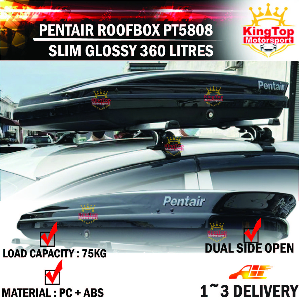 Pentair Roofbox PT5808 Slim Glossy Roof box With Roof Rack (M SIZE 360L ...