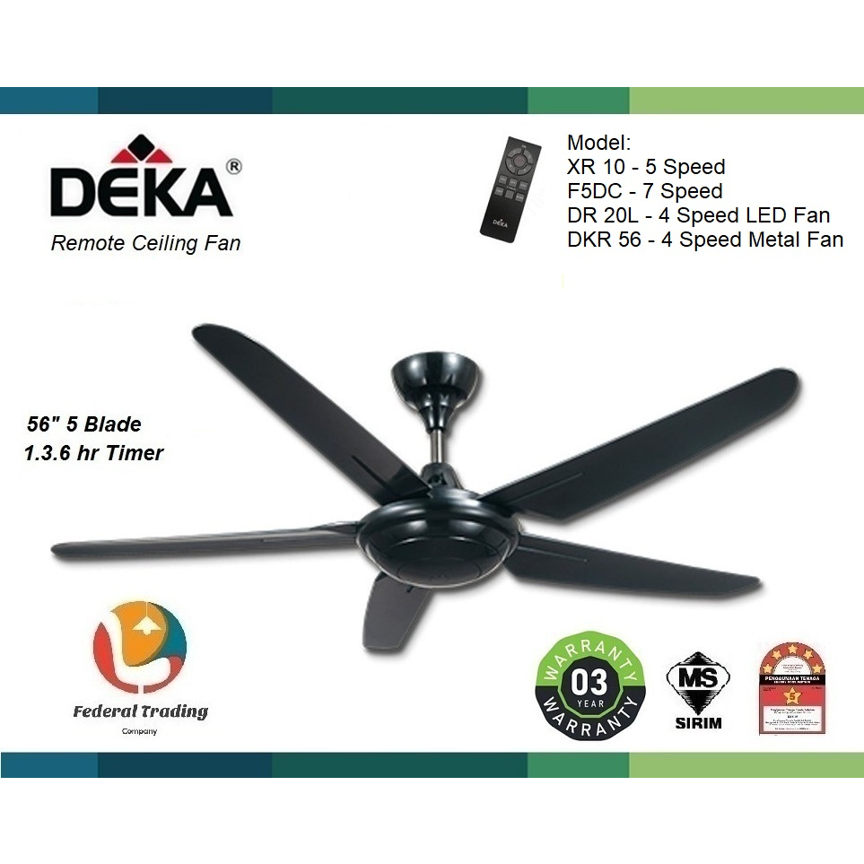 DEKA Remote Ceiling Fan AC XR10 Walnut DKR56 DC F5DC 4/5/7 Speed 56 ...