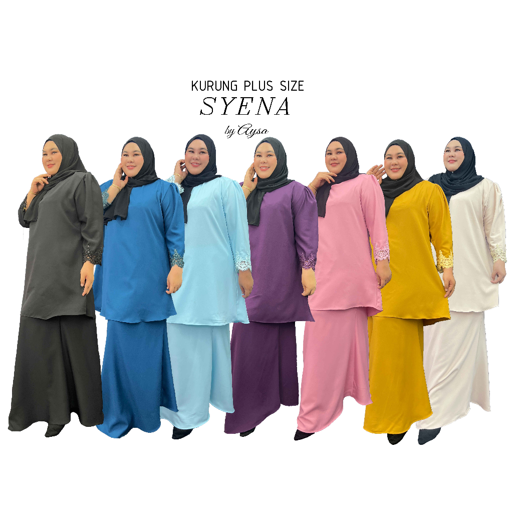 Baju Kurung Plus Size Lace Puff Como Crepe Ironless Terkini | Syena | Shopee Malaysia