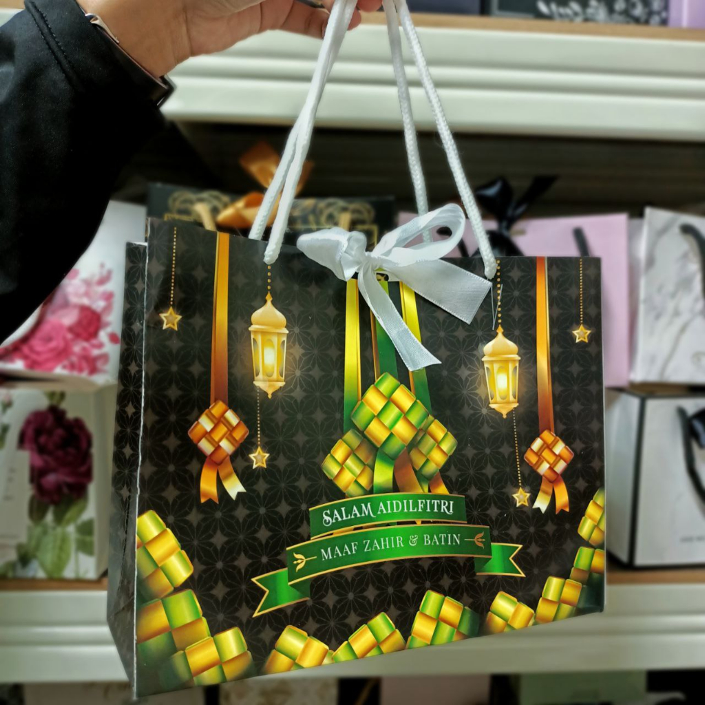 [READYSTOCK] 10PCS PAPERBAG RIBBON L RAYA / KOTAK KUIH RAYA / GIFTBOX ...