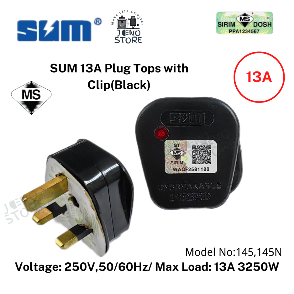 SUM & PNT 5A/13A/15A Plug top (Malaysia, India,Singapore) with Sirim ...