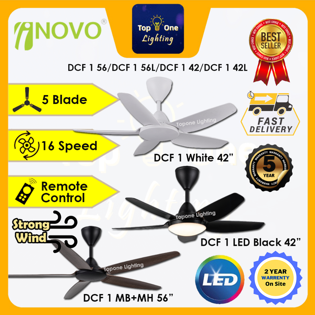INOVO DCF 1 56" / DCF 1 Baby 42" DC Motor Ceiling Fan with 5 Blades (16 ...