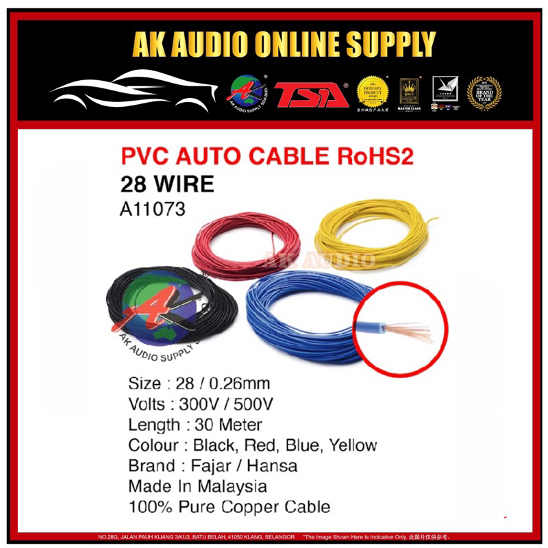 (1roll 30 Meter) Fajar 28 wire /0.26mm PVC Auto Cable RoHS2 Automative Cable Wayar 100% Copper ...