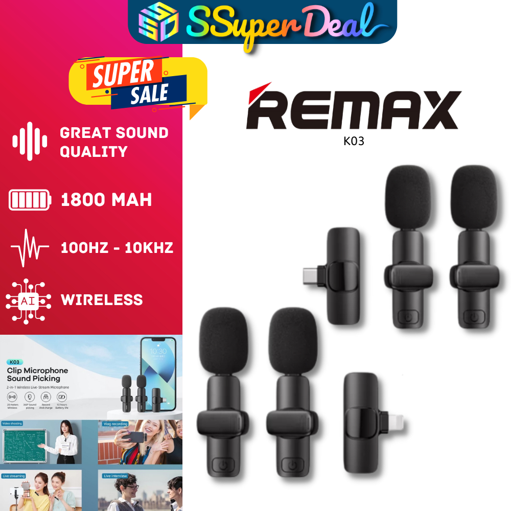 Remax K03 2-in-1 Wireless Microphone Live-Stream Microphone Type-C/iPH | Shopee Malaysia