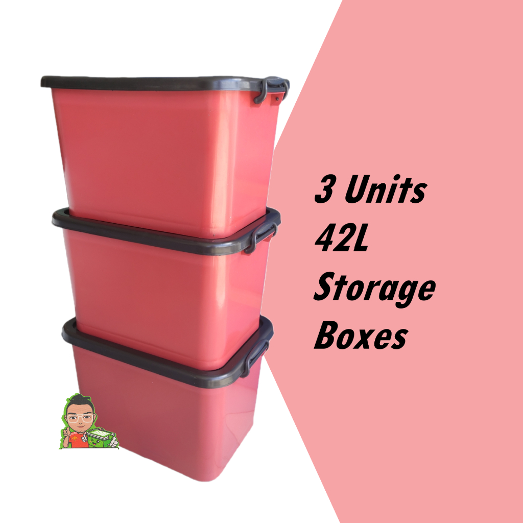 3 Units 42L Plastic Storage Box With Wheels / 42L Bekas Simpanan Plastik / Storage Organizer ...