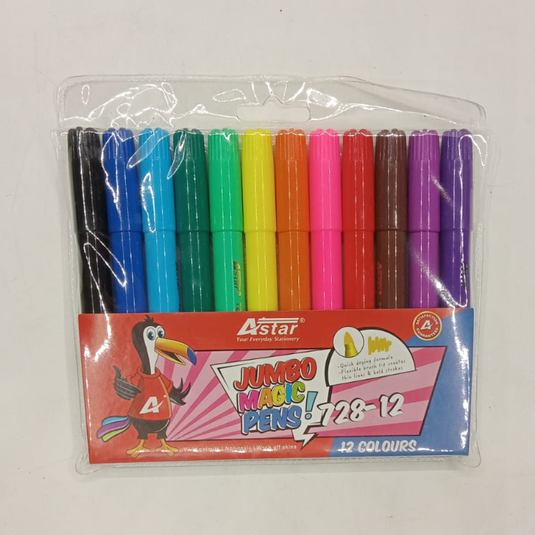 ASTAR Jumbo Magic Pens / Non Toxic Magic Colour Pen 12 Colour (728-12 ...