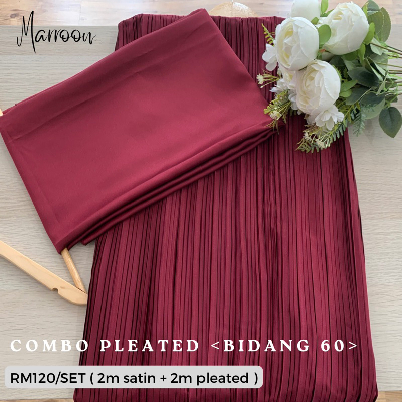 kain pleated satin dan set combo pleated dengan satin plain sesuai ...