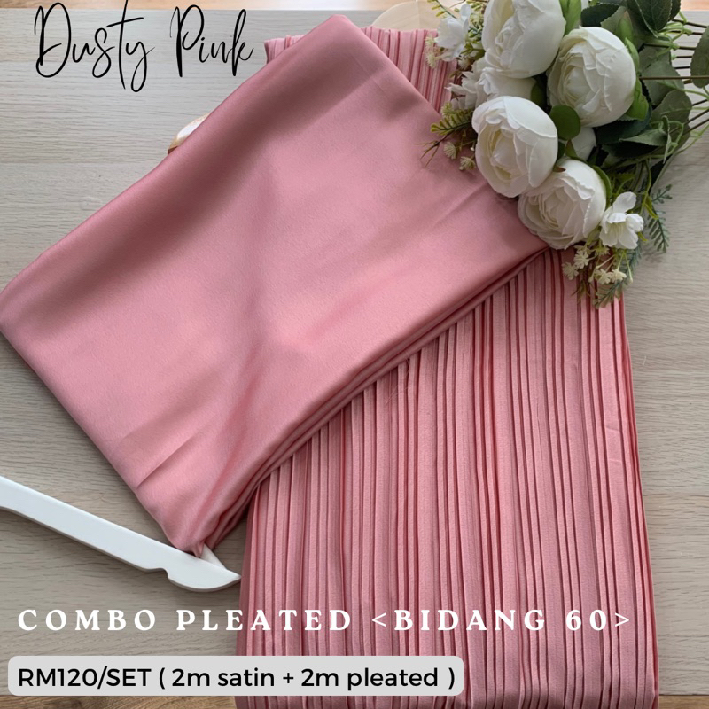 kain pleated satin dan set combo pleated dengan satin plain sesuai ...