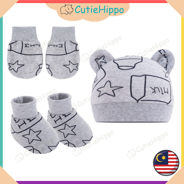 (Cartoon) Newborn Baby Hat Mitten Booties Set Infant Beanie Cap Kain ...